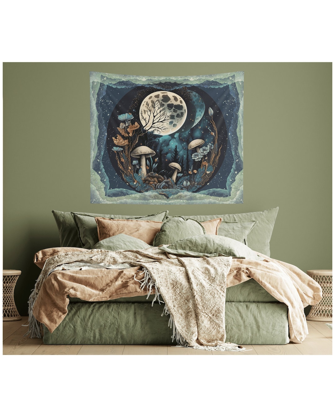Moon Tapestry Goblincore Cottage Core Decor Fairycore Decor Mushroom ...