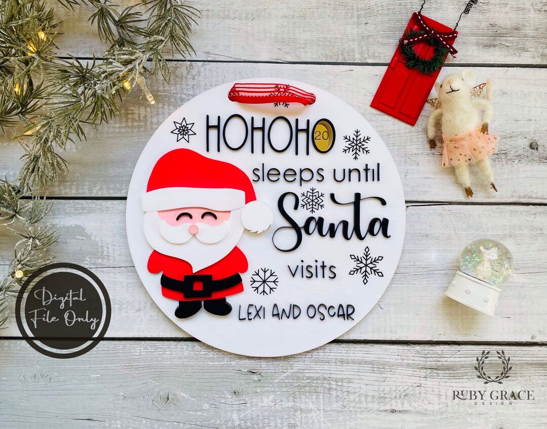 Santa Countdown to Christmas Door Hanger, Advent Calendar Sign - SVG ...