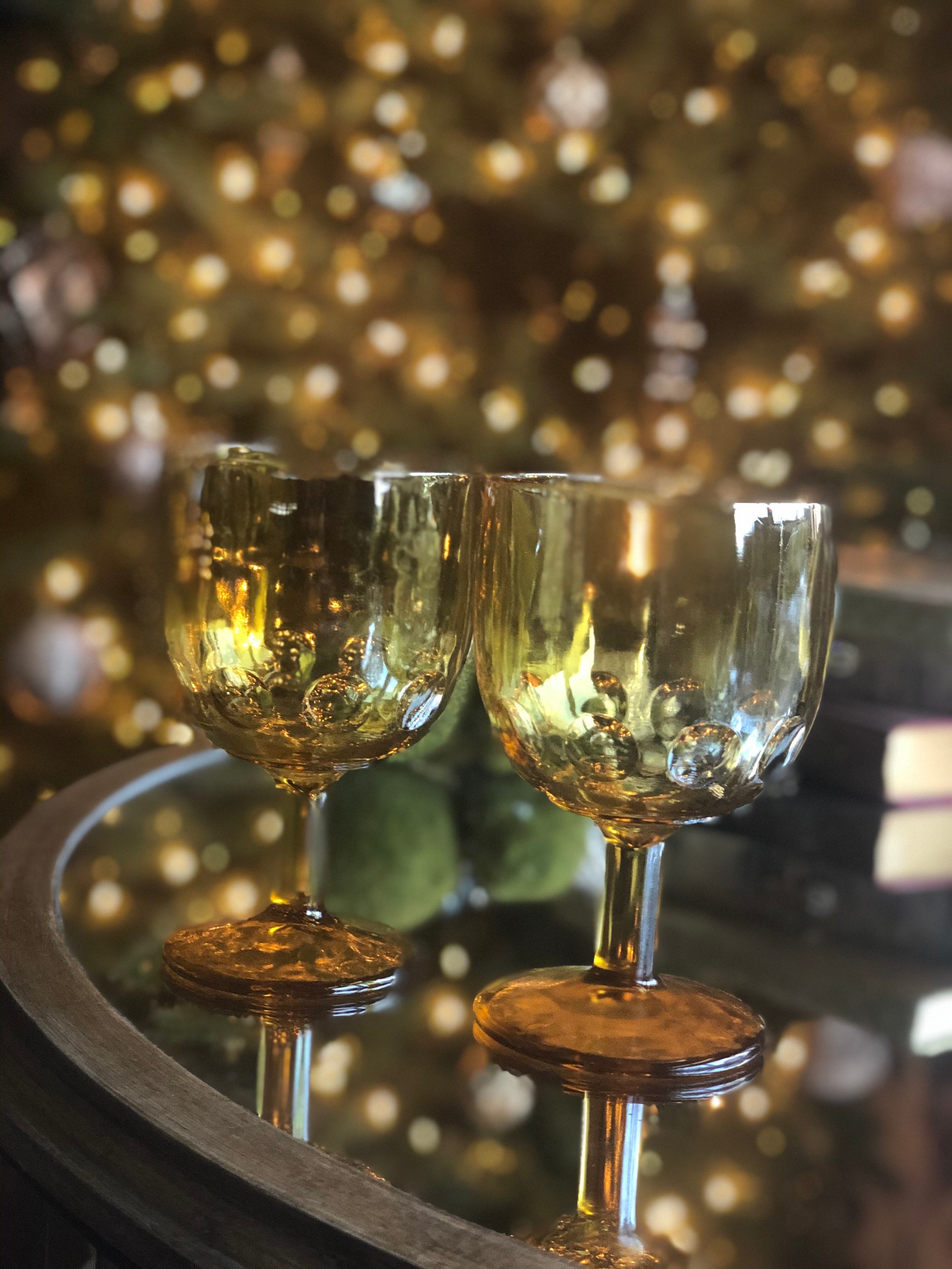 Pair of Large Amber Glass Goblets - Etsy
