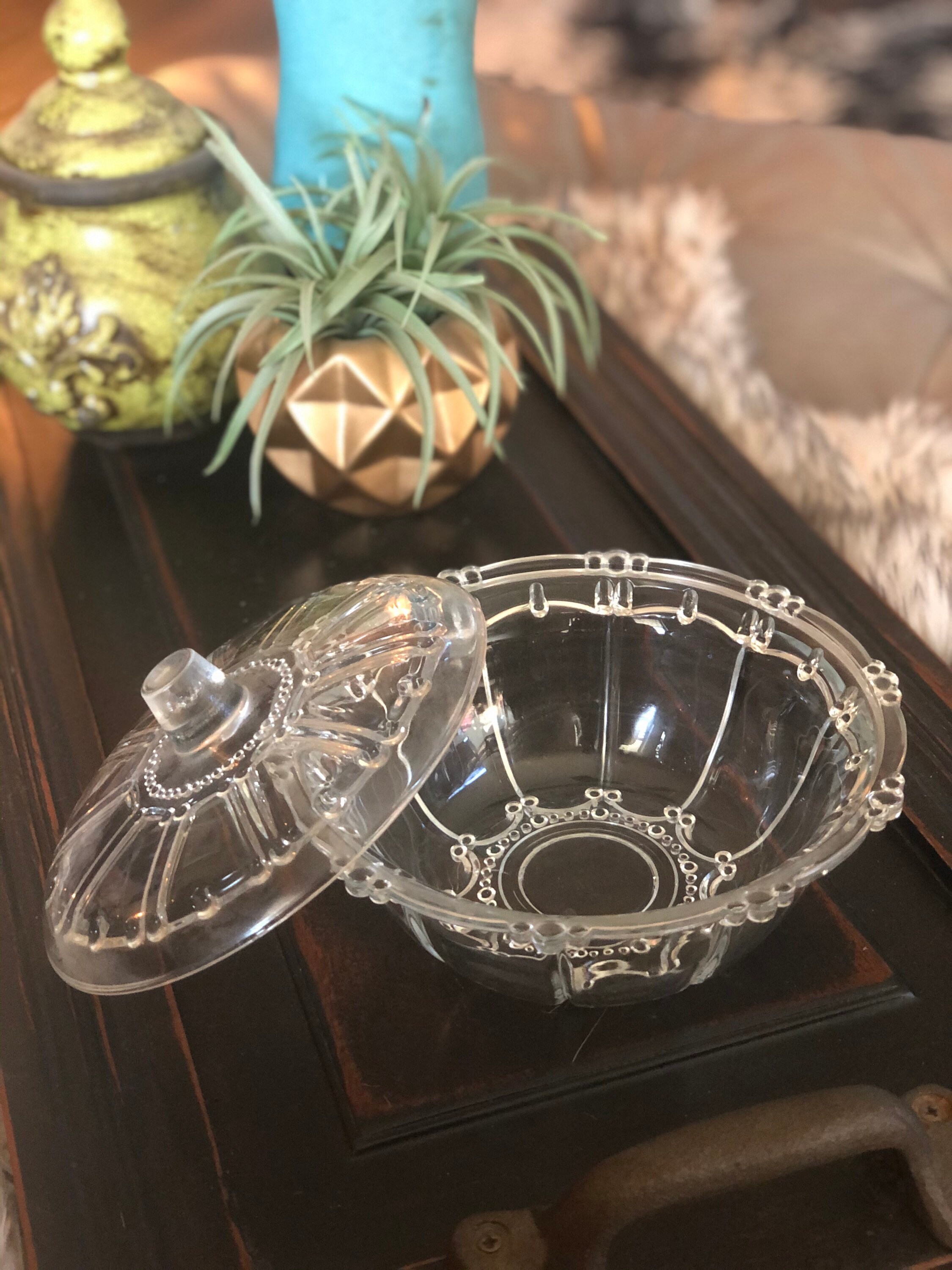 Clear Vintage Beaded Glass Bowl Etsy