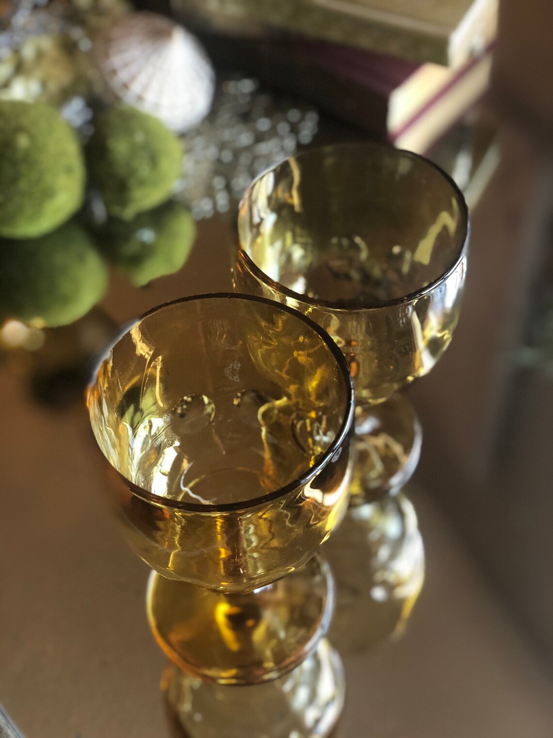Pair of Large Amber Glass Goblets - Etsy