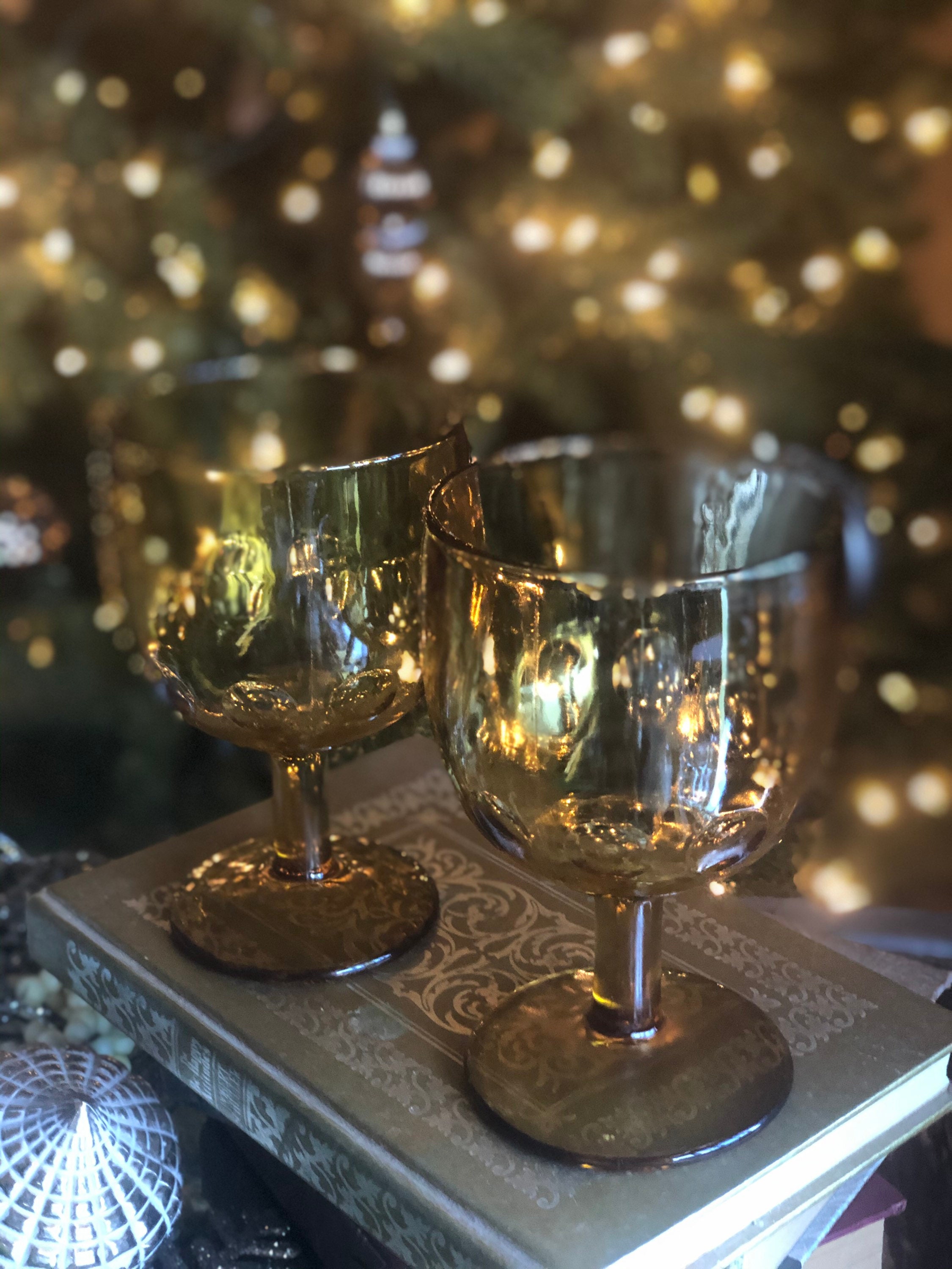 Pair of Large Amber Glass Goblets - Etsy