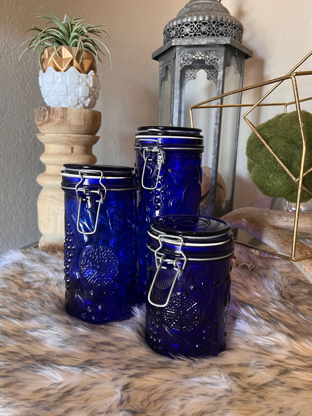 Vintage Cobalt Blue Canister Set - Etsy