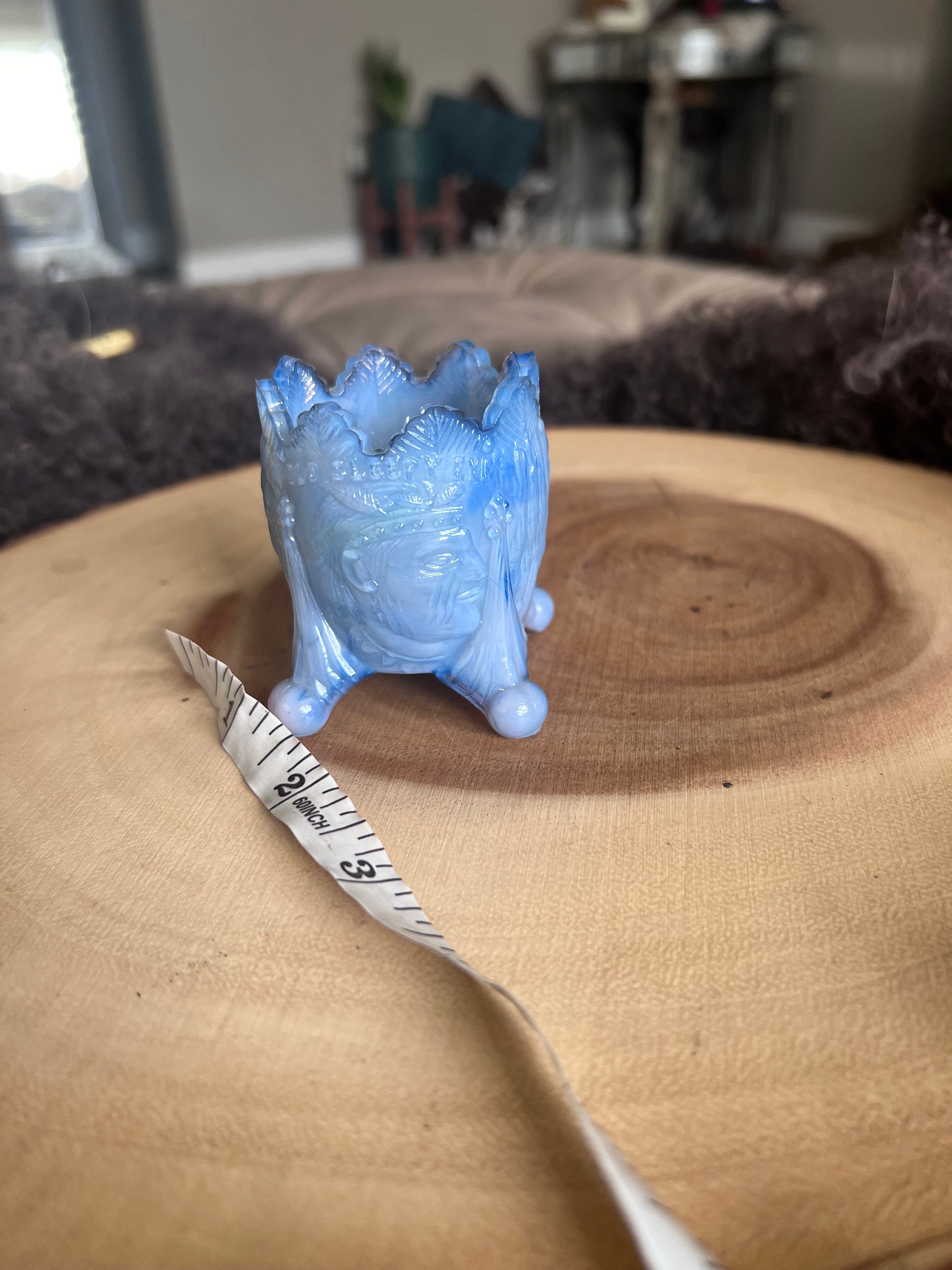 Vintage Old Sleepy Eye Blue Slag Glass Native American Arrowhead ...