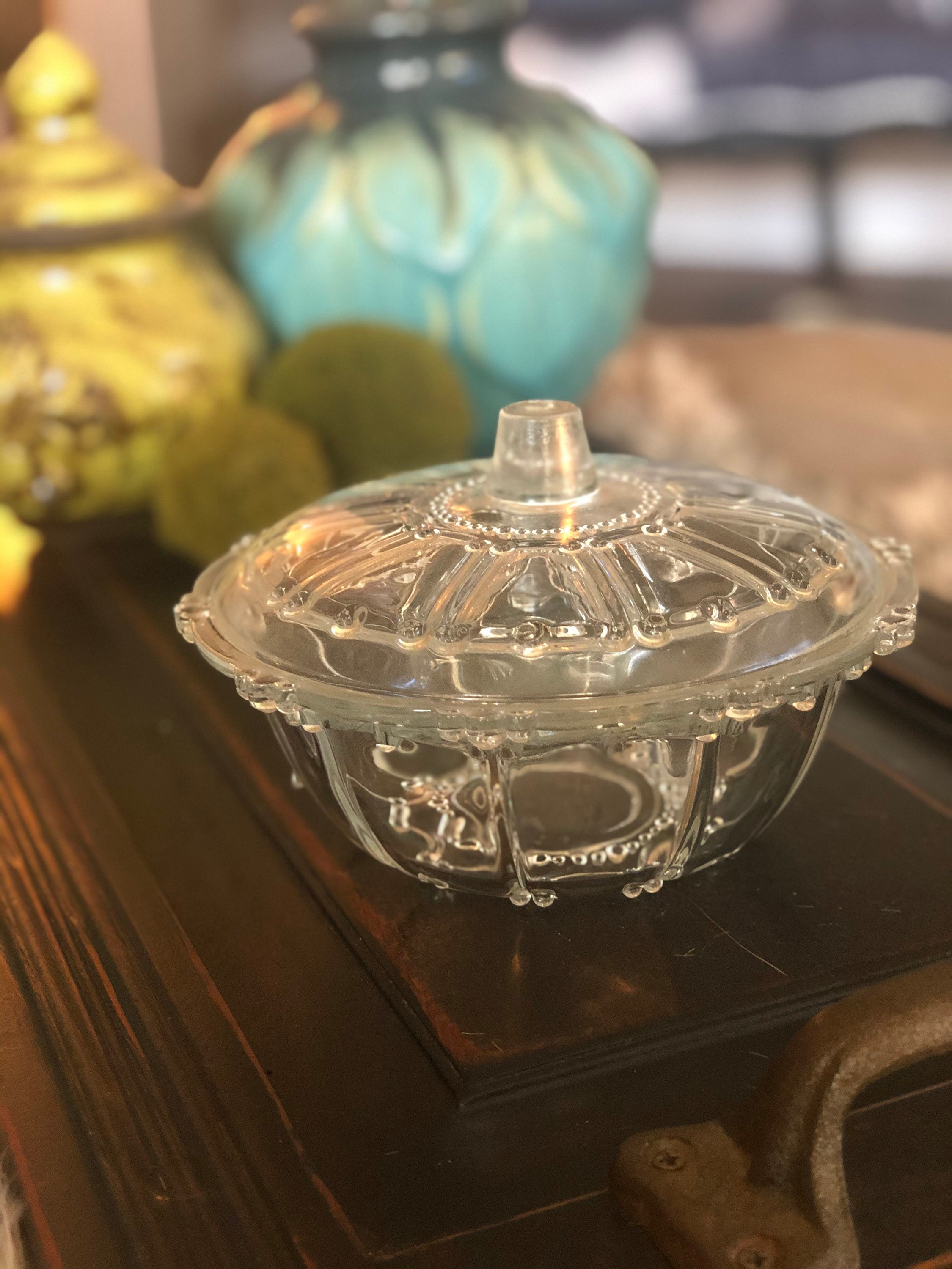 Clear Vintage Beaded Glass Bowl Etsy