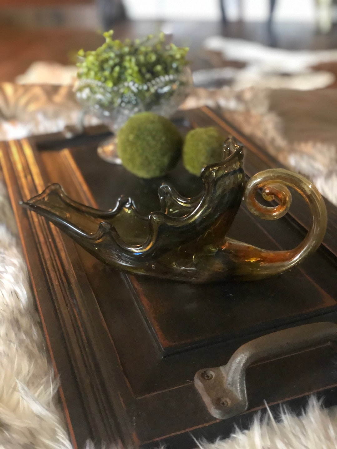 Vintage Hand Blown Glass Cornucopia - Etsy