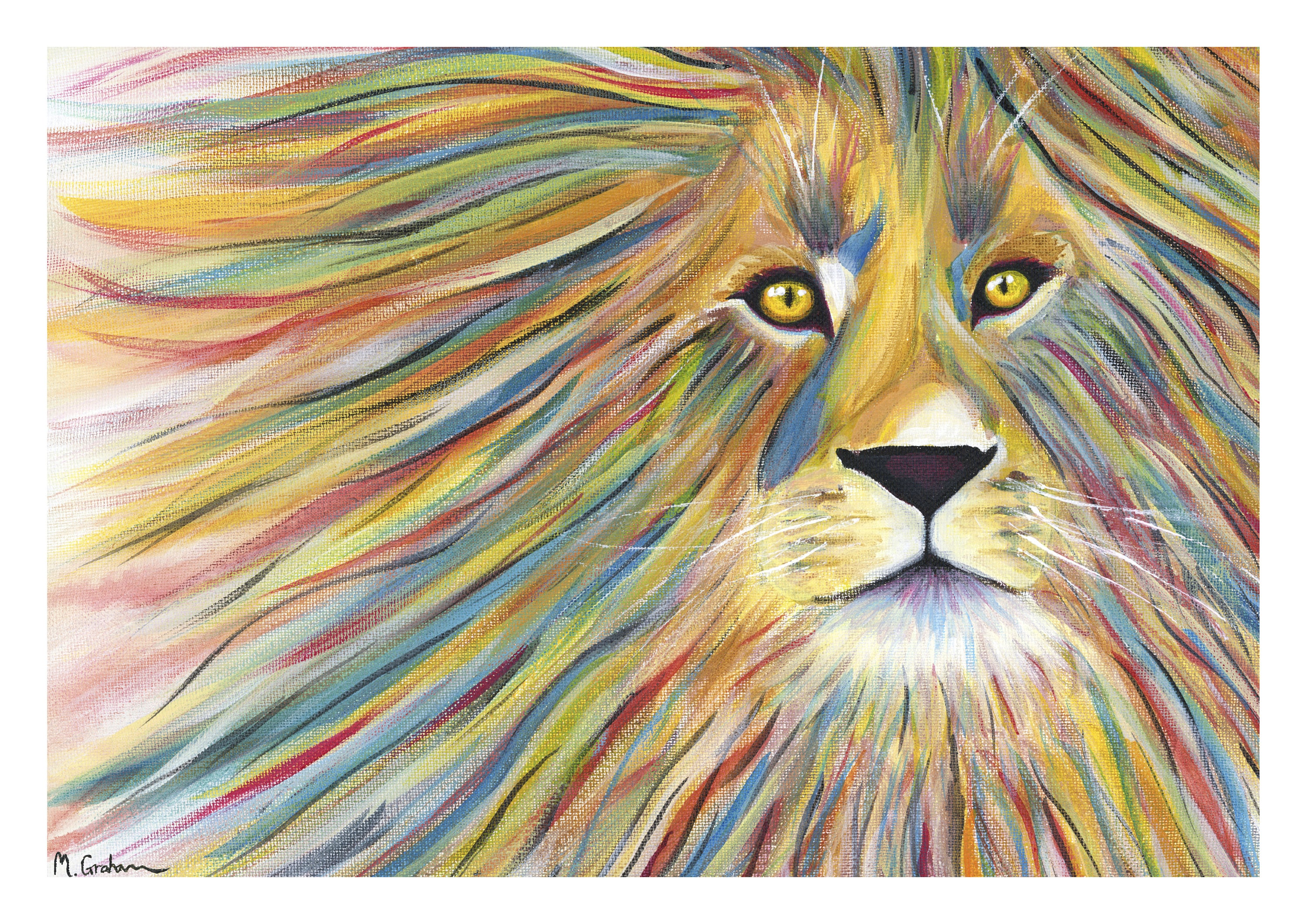 Multicoloured Lion Print Acrylic Spirit Animal Abstract | Etsy