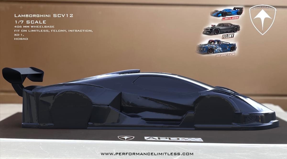 Rc Car Body Lamborghini SCV 12 Essenza - Scale 1/7 for ARRMA LIMITLESS ...