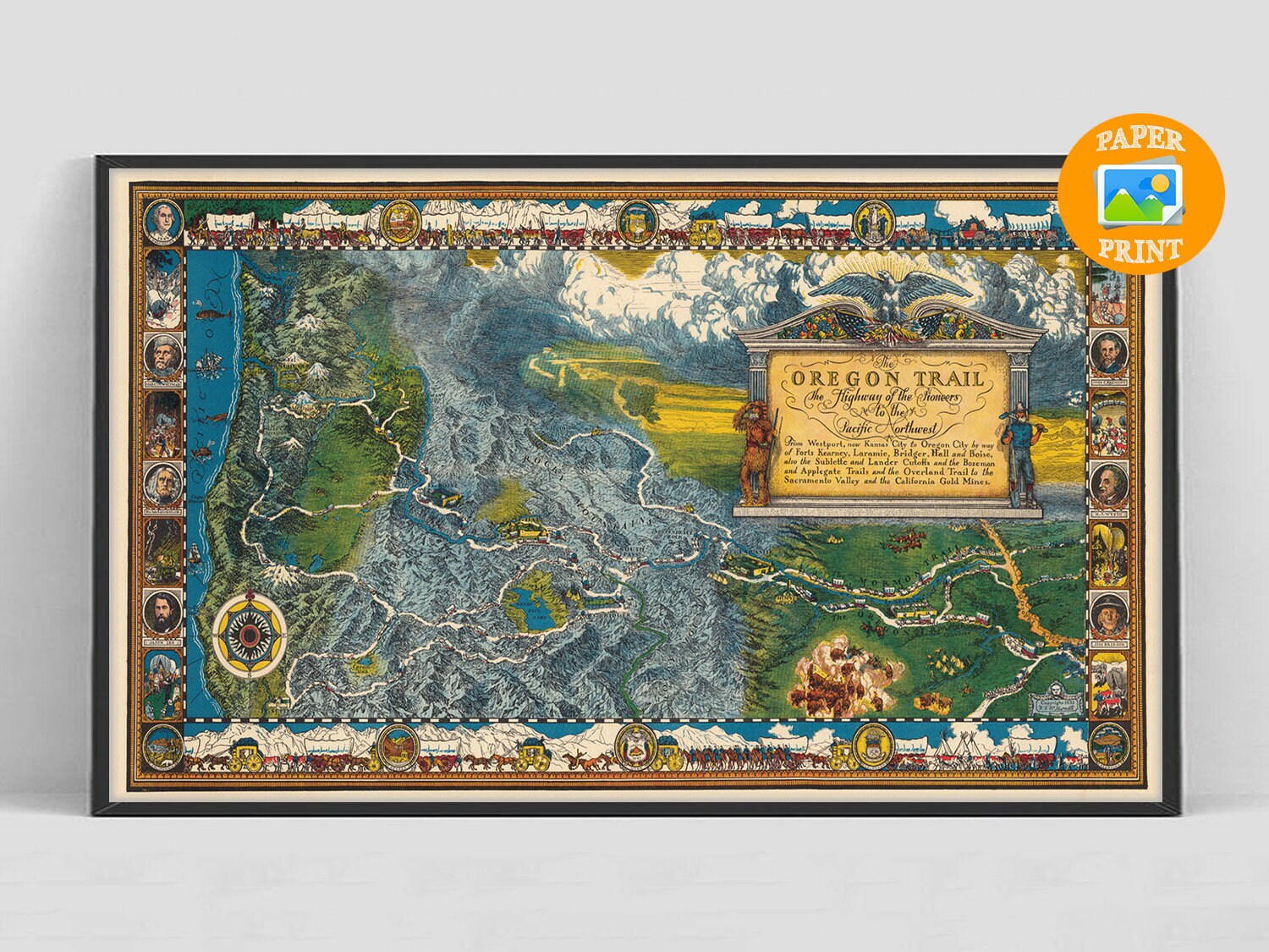 Oregon Trail Map Art Print Old Map of Oregon National | Etsy