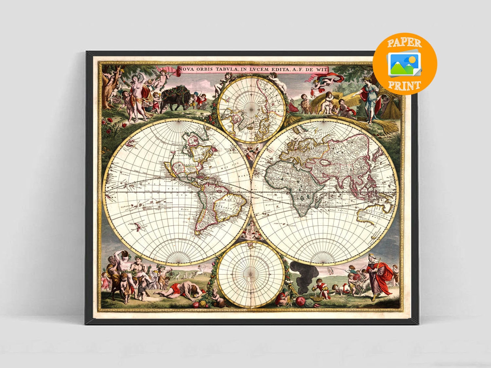 Vintage Illustration Of Old Atlas Map Of World On Ancient
