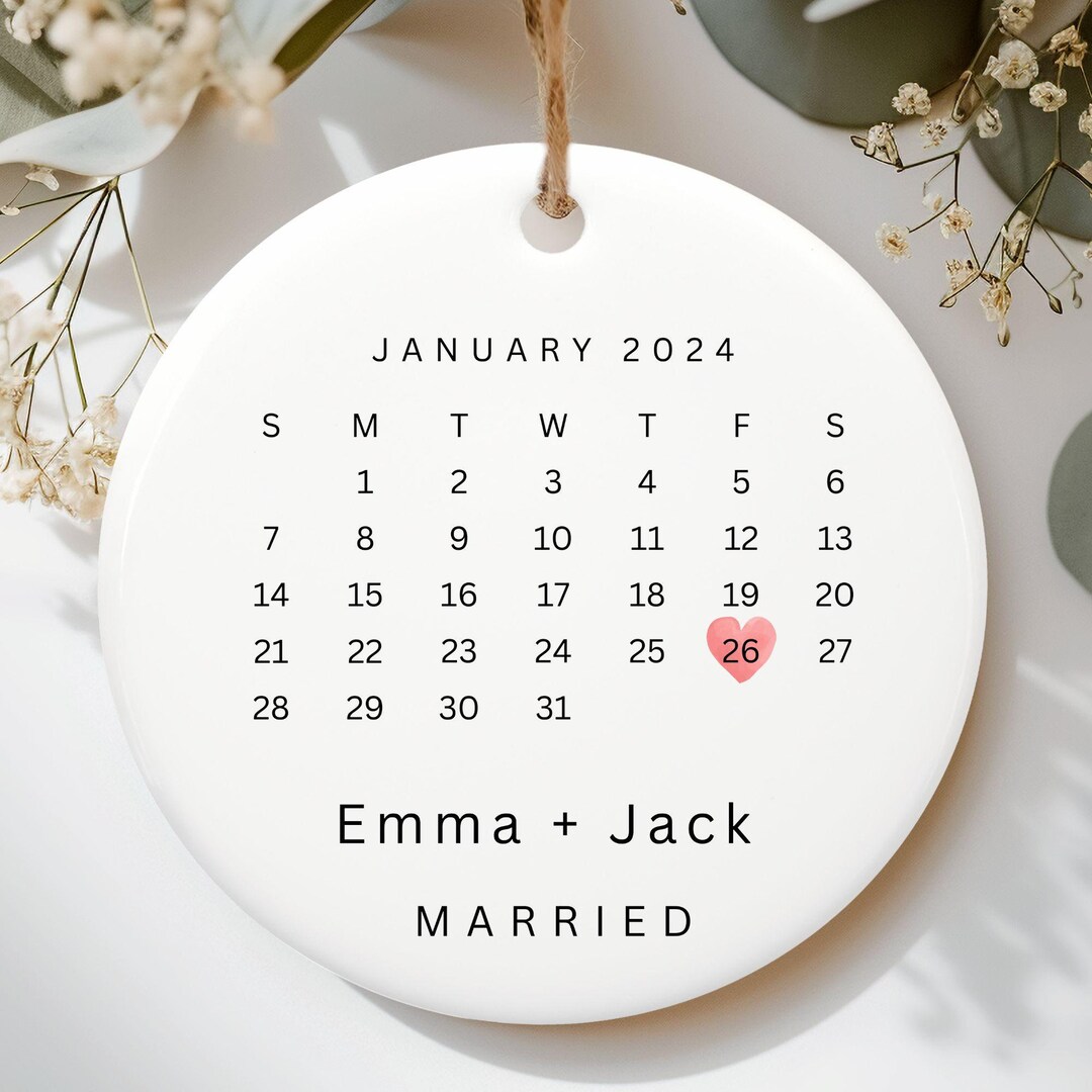 Wedding Date Calendar Ornament, Our First Christmas Married Ornament ...