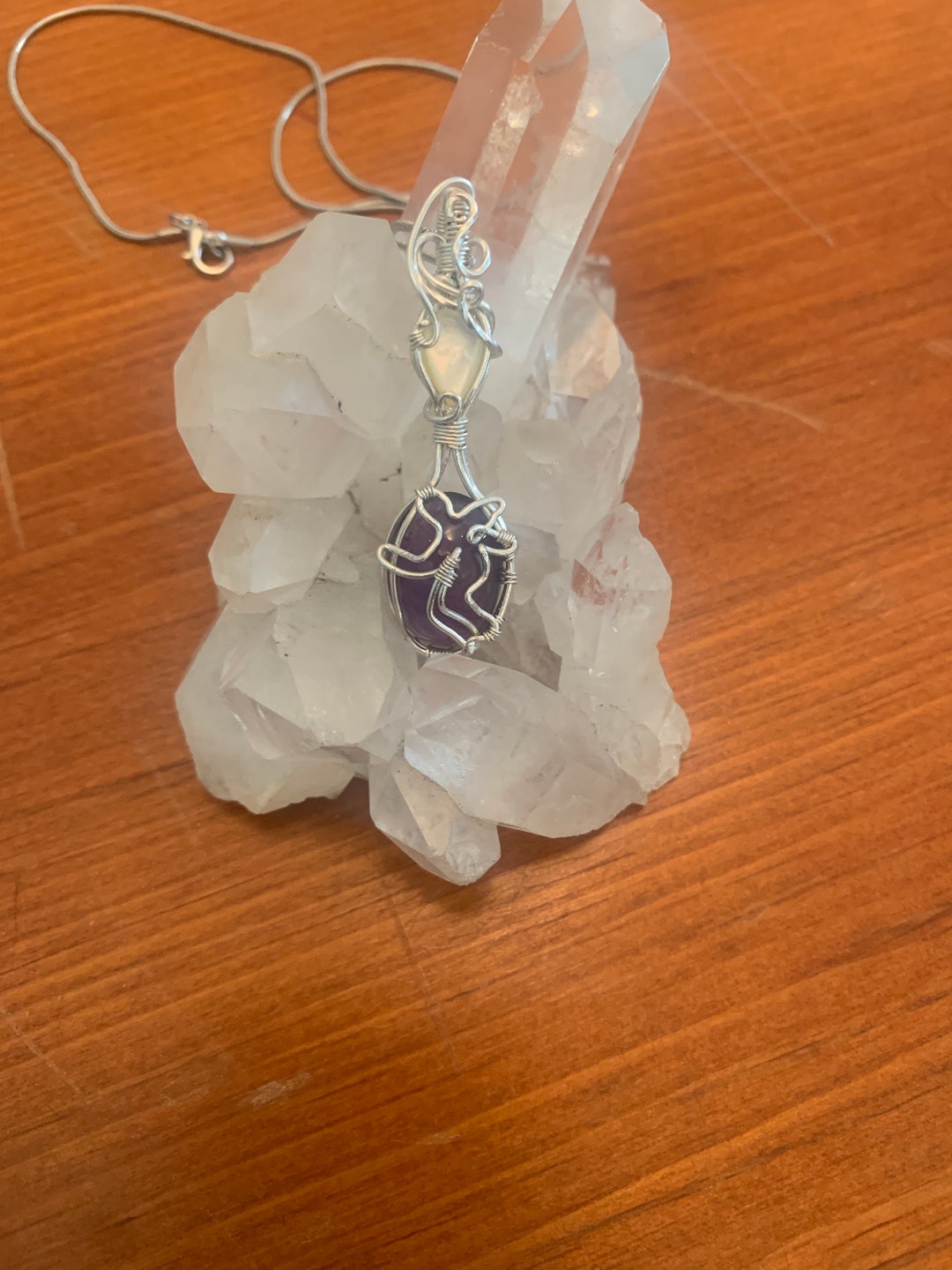 Amethyst and Mother of Pearl Wire Wrapped Pendant in Sterling Silver - Etsy