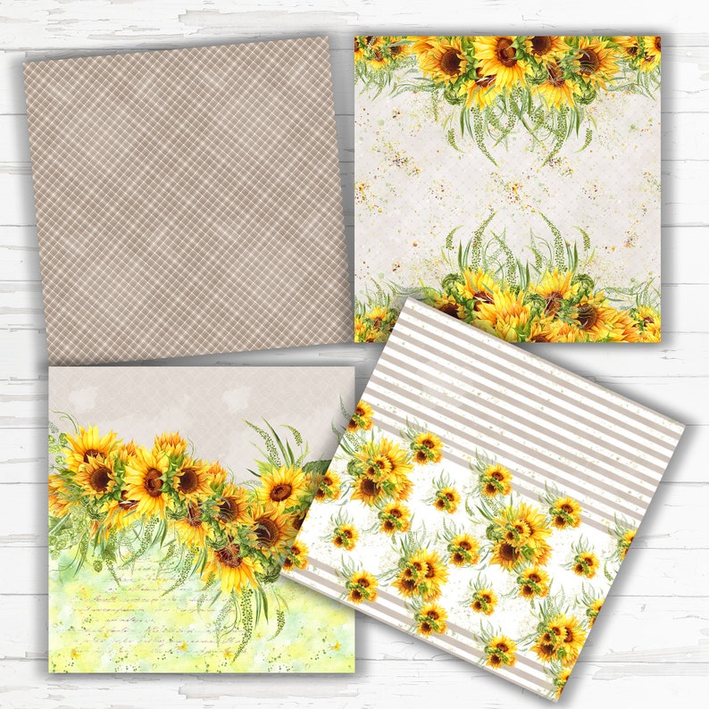 Sunflowers Digital Paper, Boho Scrapbooking Kit, Sunflower Wedding ...