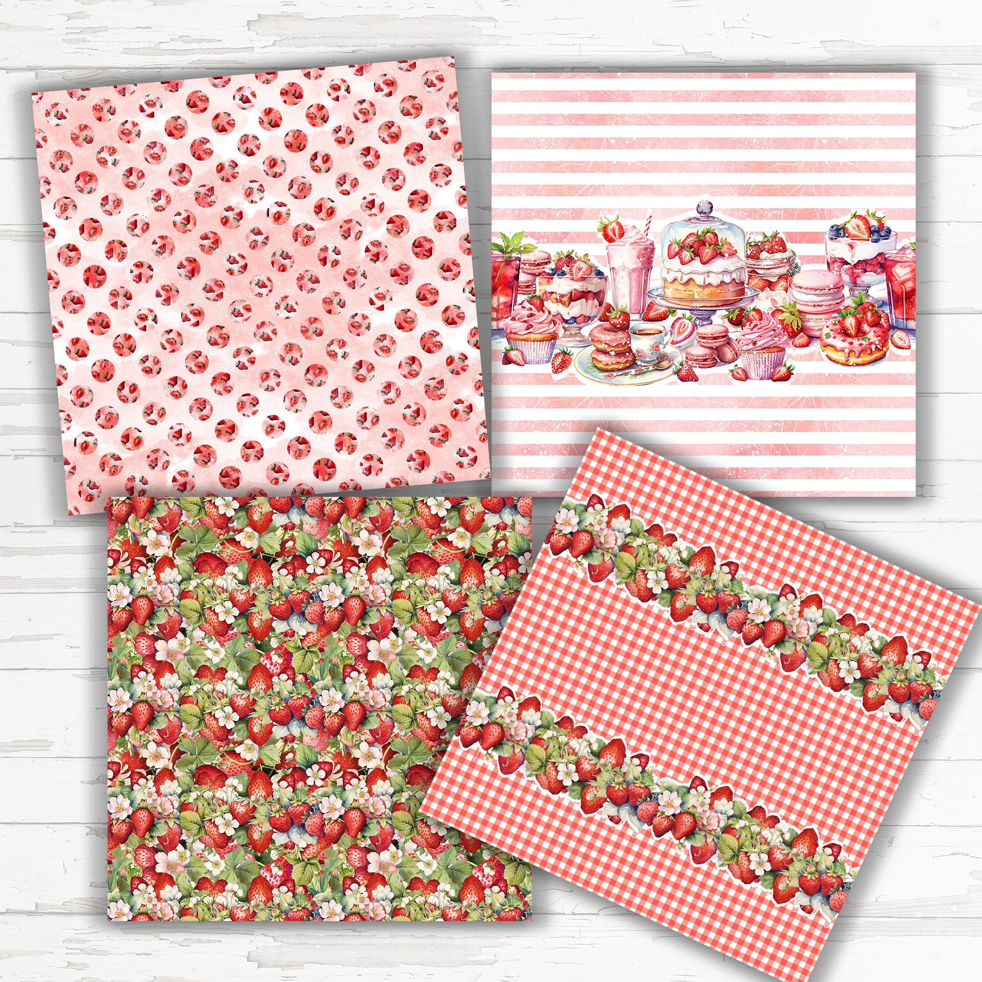 Strawberry Digital Paper, Summer Seamless Pattern, Fruit Digital Paper ...