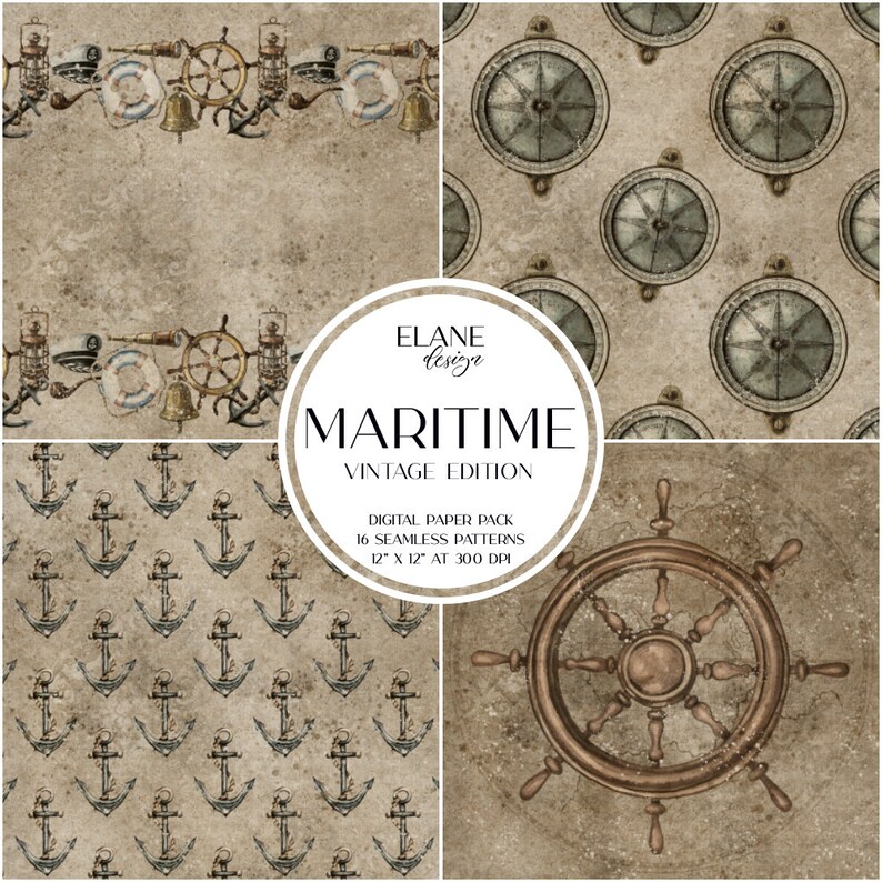 Nautical Digital Paper Coastal Digital Download Vintage - Etsy