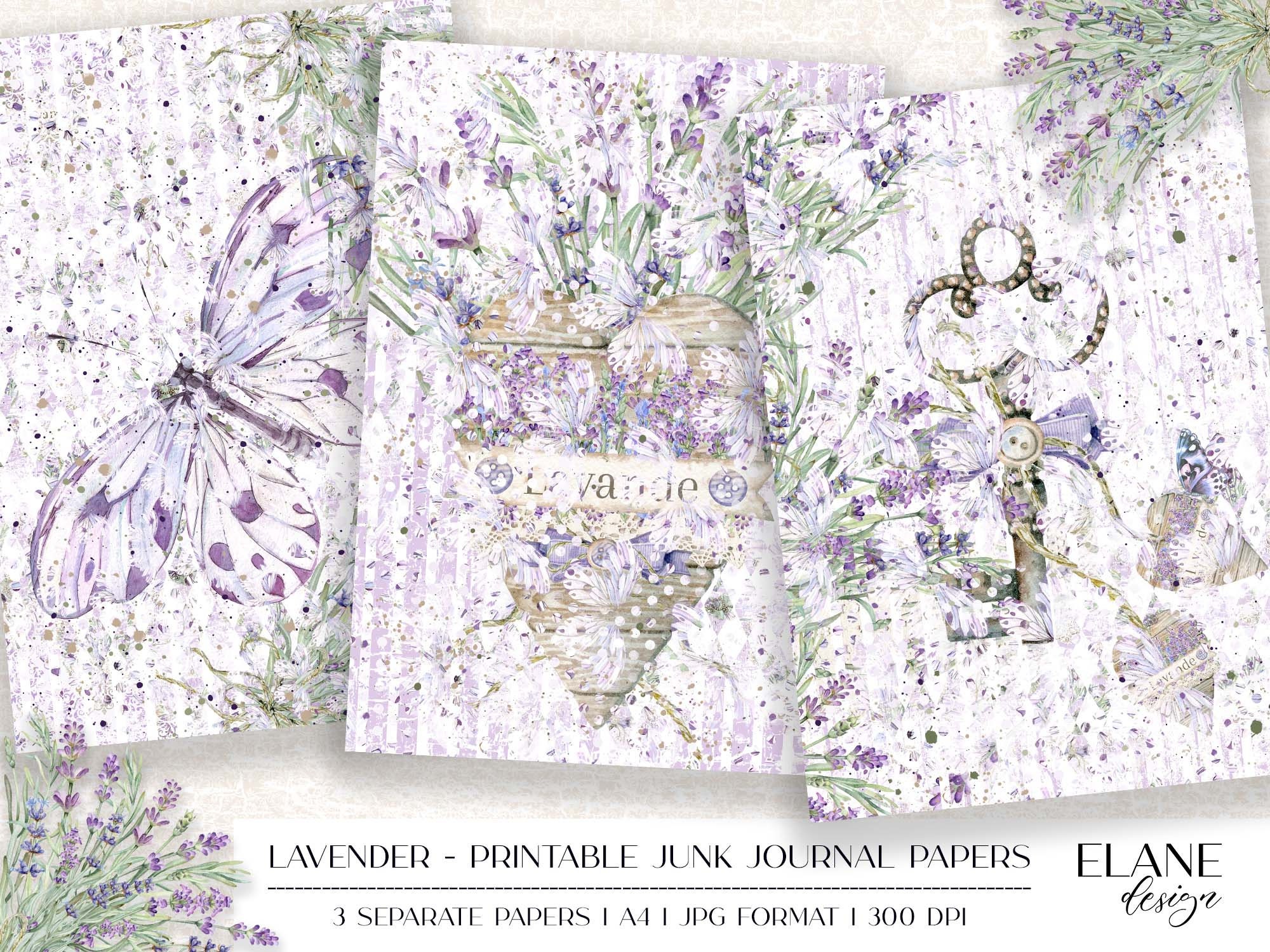 Printable Junk Journal Pages, Lavender Journal, Printable Collage Sheet ...