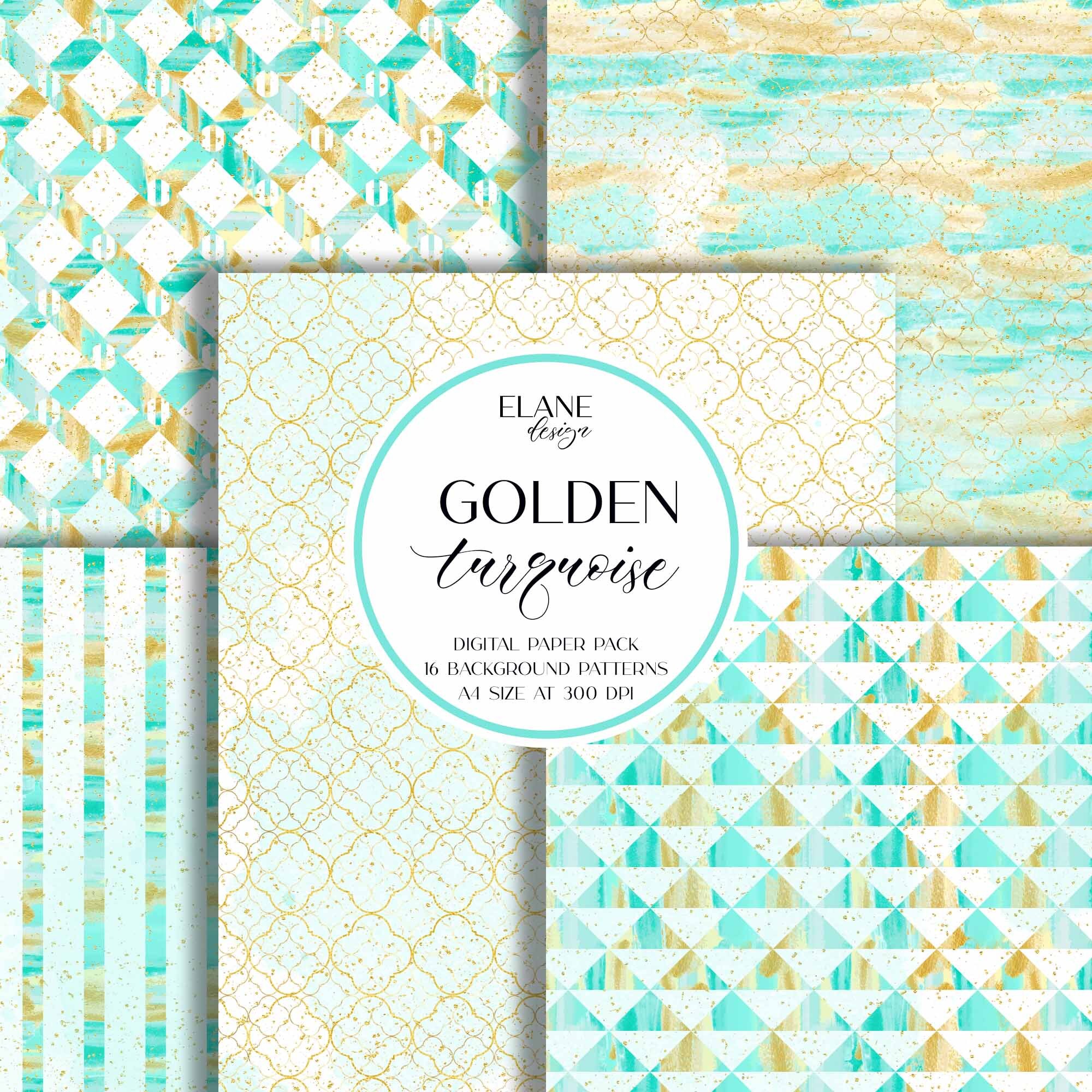 Turquoise Gold Glitter Digital Paper, Printable Junk Journal Kit, Teal ...