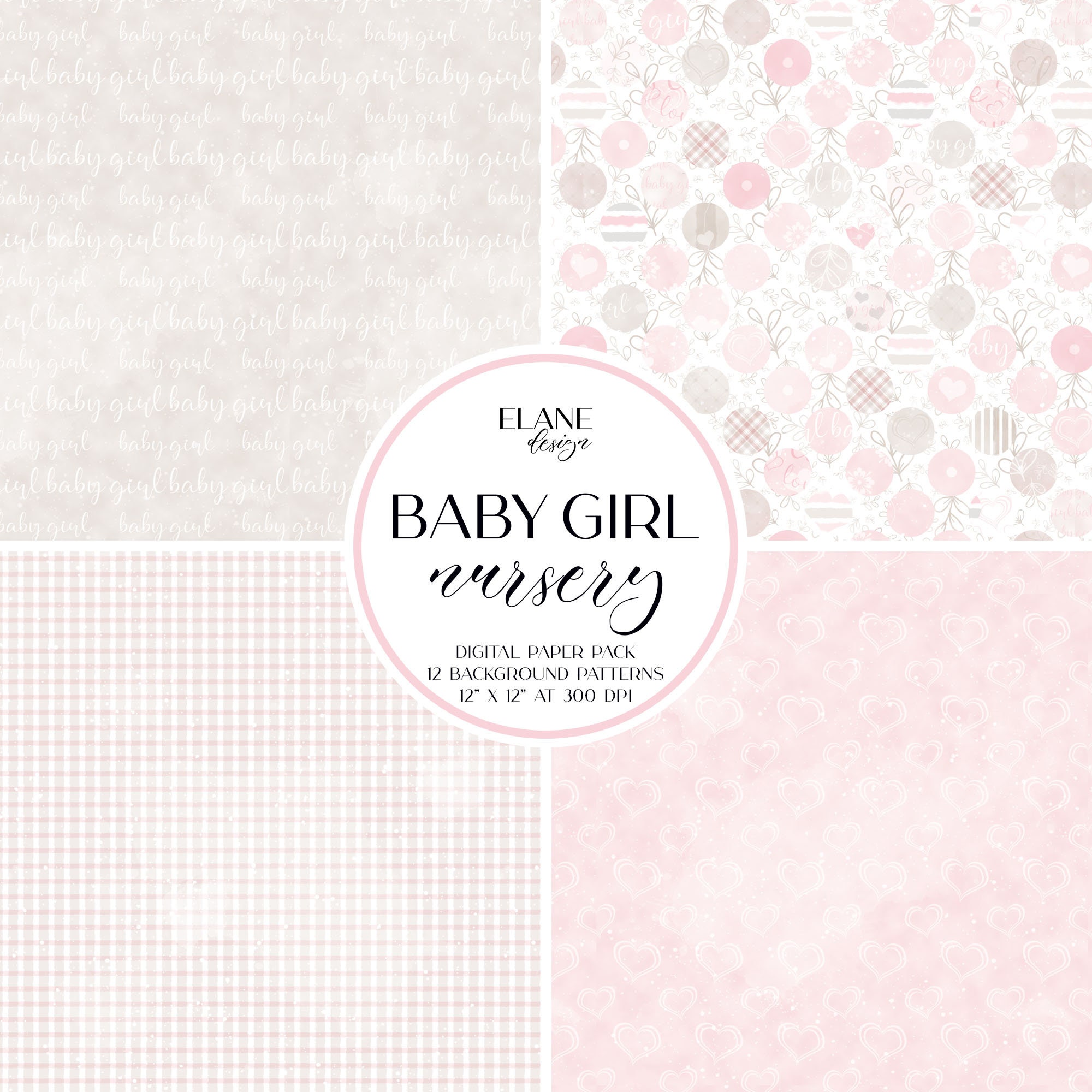 Baby Girl Digital Paper, Blush Baby Shower, Pink and Grey Wallpaper ...