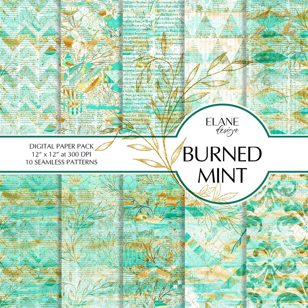 Mint Digital Paper, Gold Glitter Seamless, Gold Foil Background, Green ...