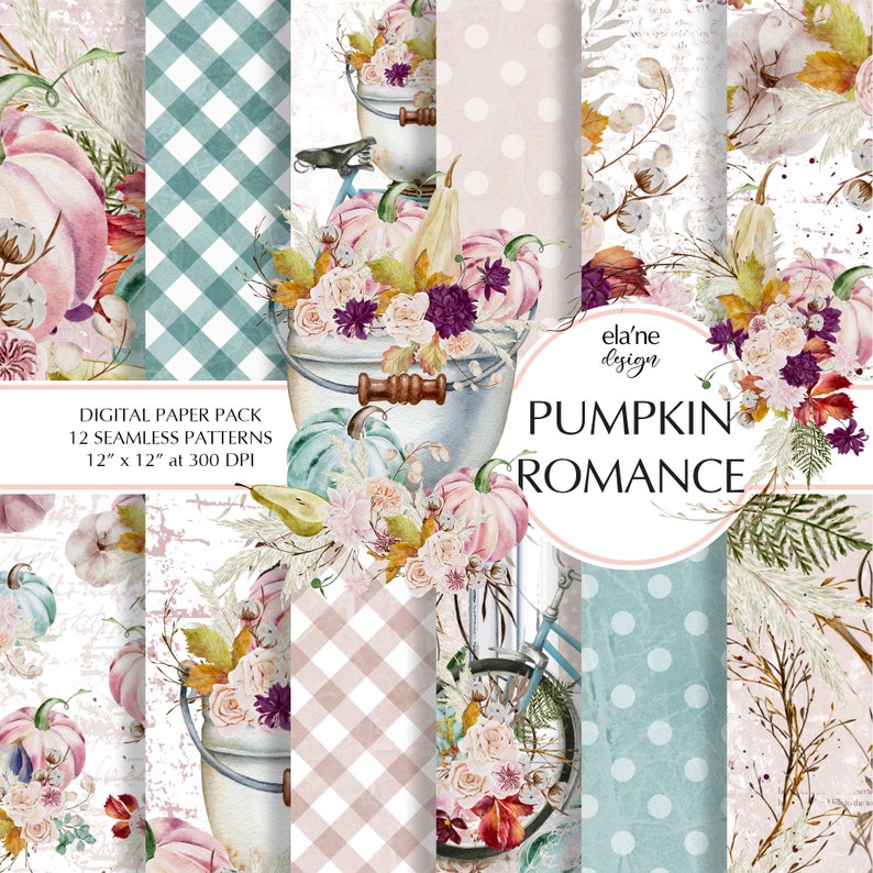 Fall Floral Digital Paper, Autumn Design, Pumpkin Seamless Pattern ...