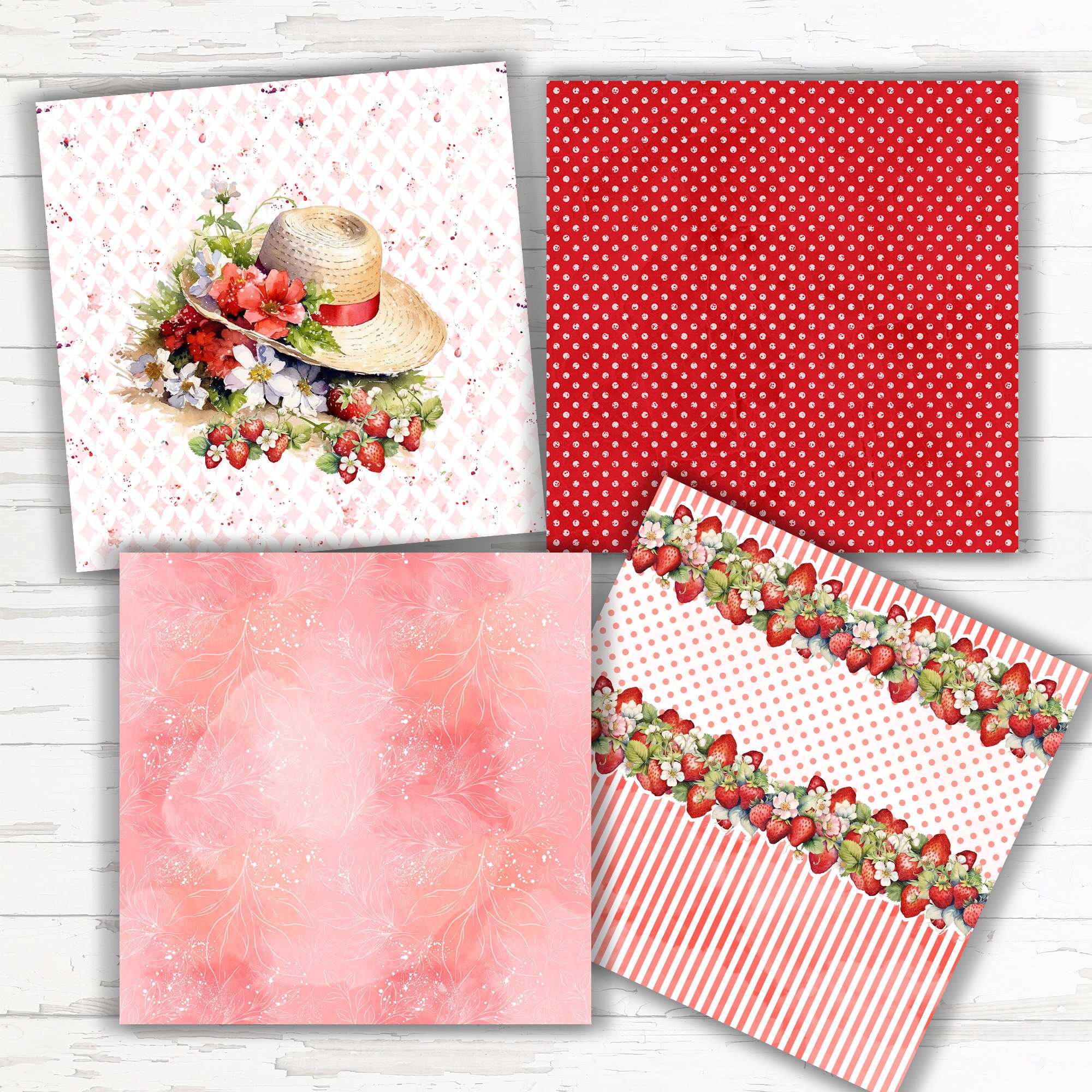 Strawberry Digital Paper, Summer Seamless Pattern, Fruit Digital Paper ...