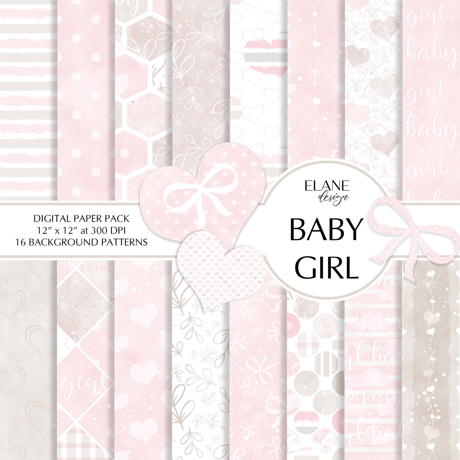 Baby Girl Digital Paper Blush Baby Shower Pink Grey Nursery - Etsy