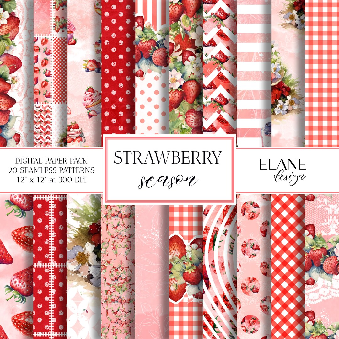 Strawberry Digital Paper, Summer Seamless Pattern, Fruit Digital Paper ...