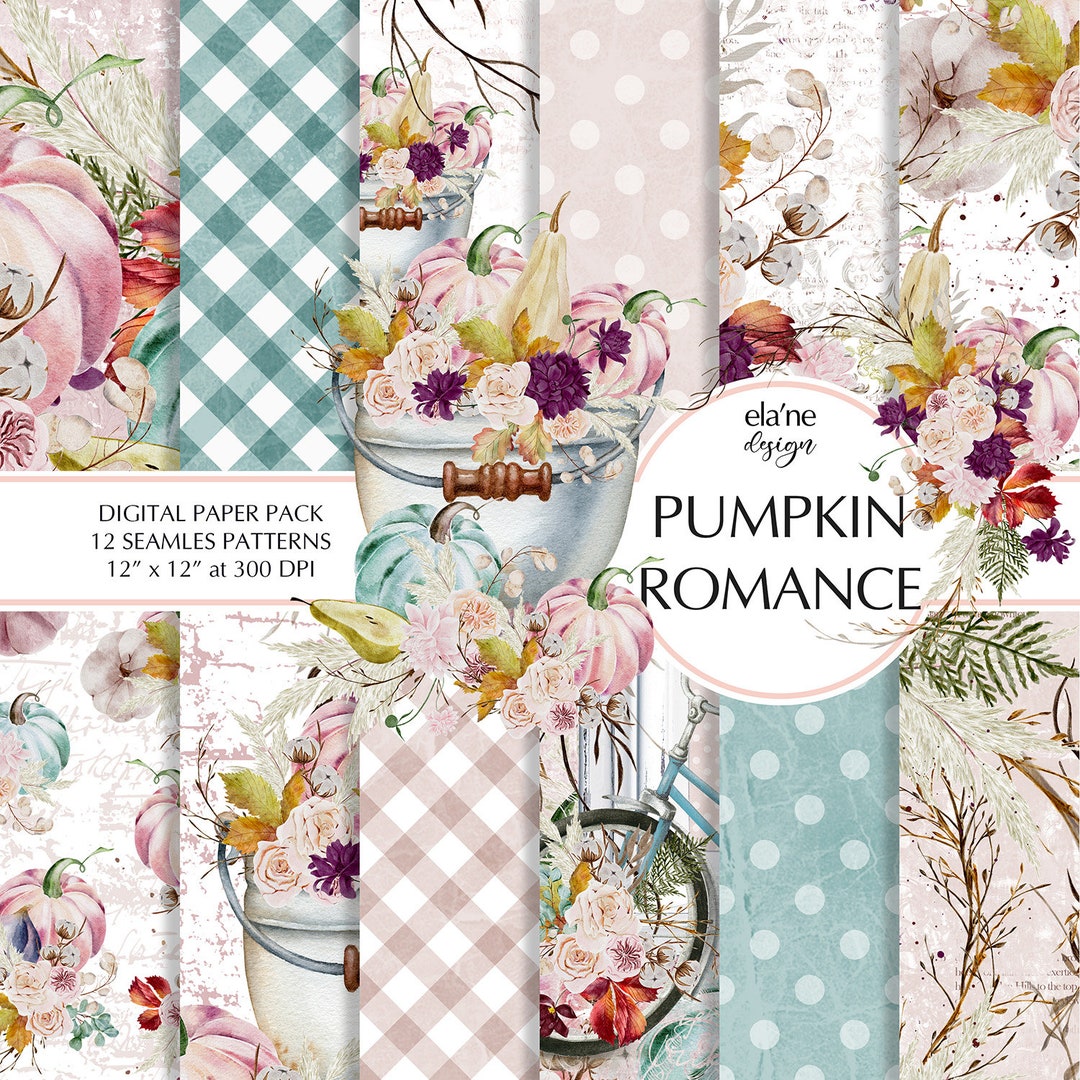 Fall Floral Digital Paper, Autumn Design, Pumpkin Seamless Pattern ...