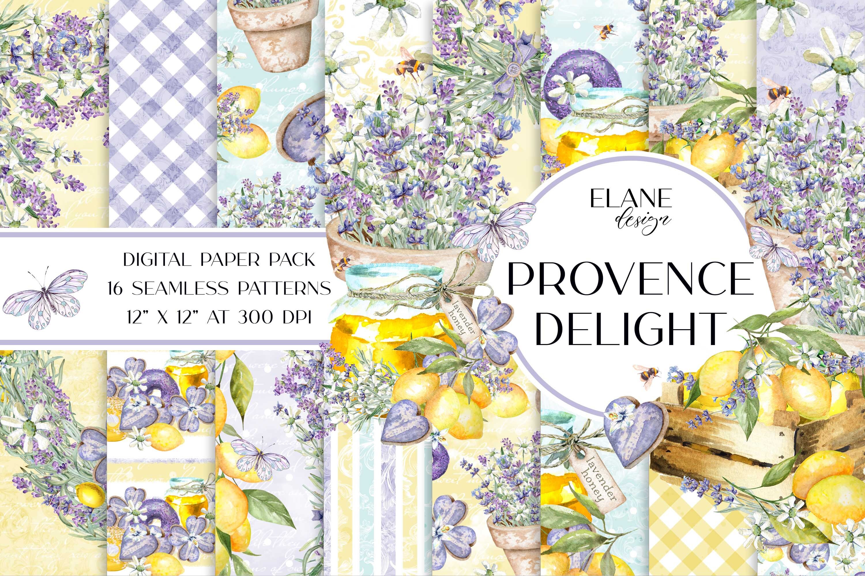 Lavender Digital Paper Purple Yellow Background Lemon - Etsy