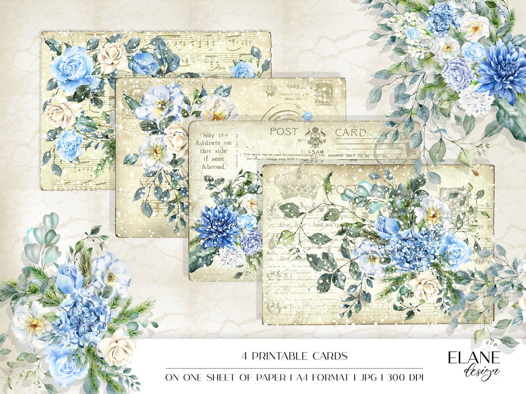 Printable Journal Cards, Winter Flowers, Printable Ephemera, Christmas ...