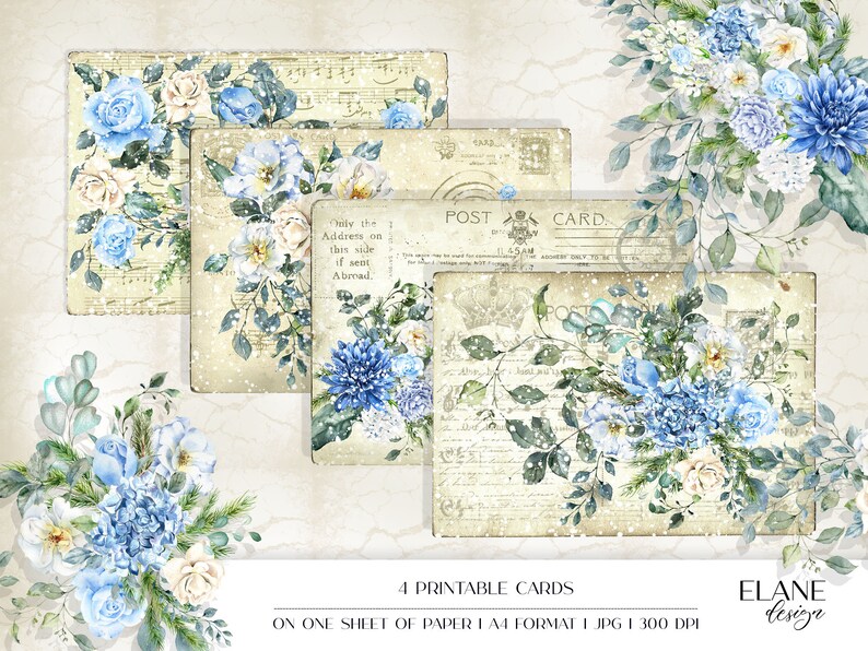 Printable Journal Cards, Winter Flowers, Printable Ephemera, Christmas ...