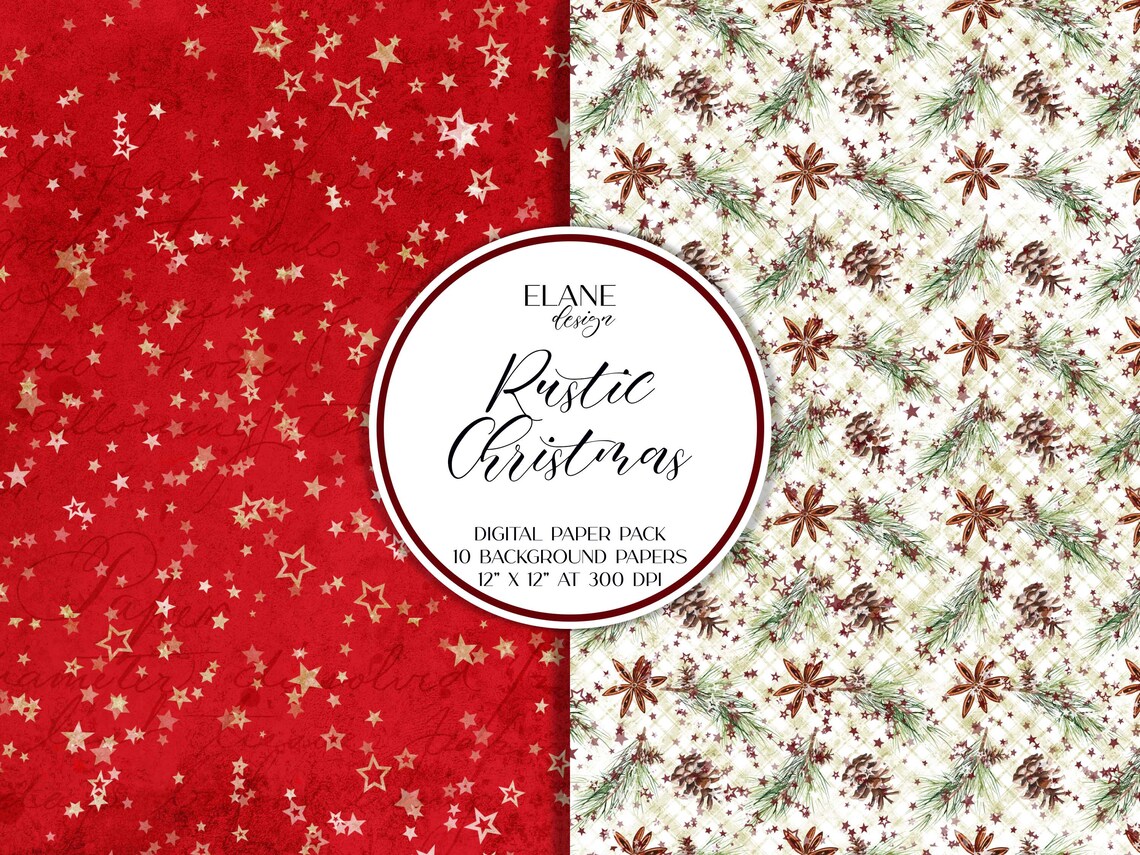 Rustic Christmas Digital Paper, Printable Scrapbook Paper, Christmas ...