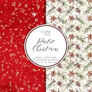 Rustic Christmas Digital Paper, Printable Scrapbook Paper, Christmas ...
