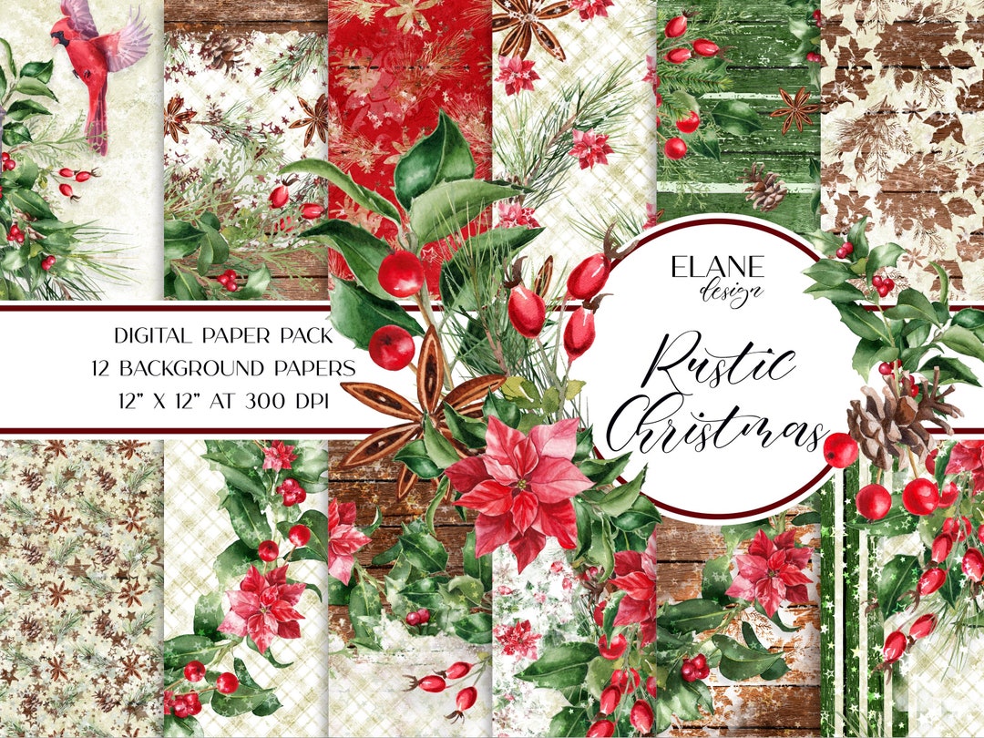 Rustic Christmas Digital Paper Printable Scrapbook Paper - Etsy