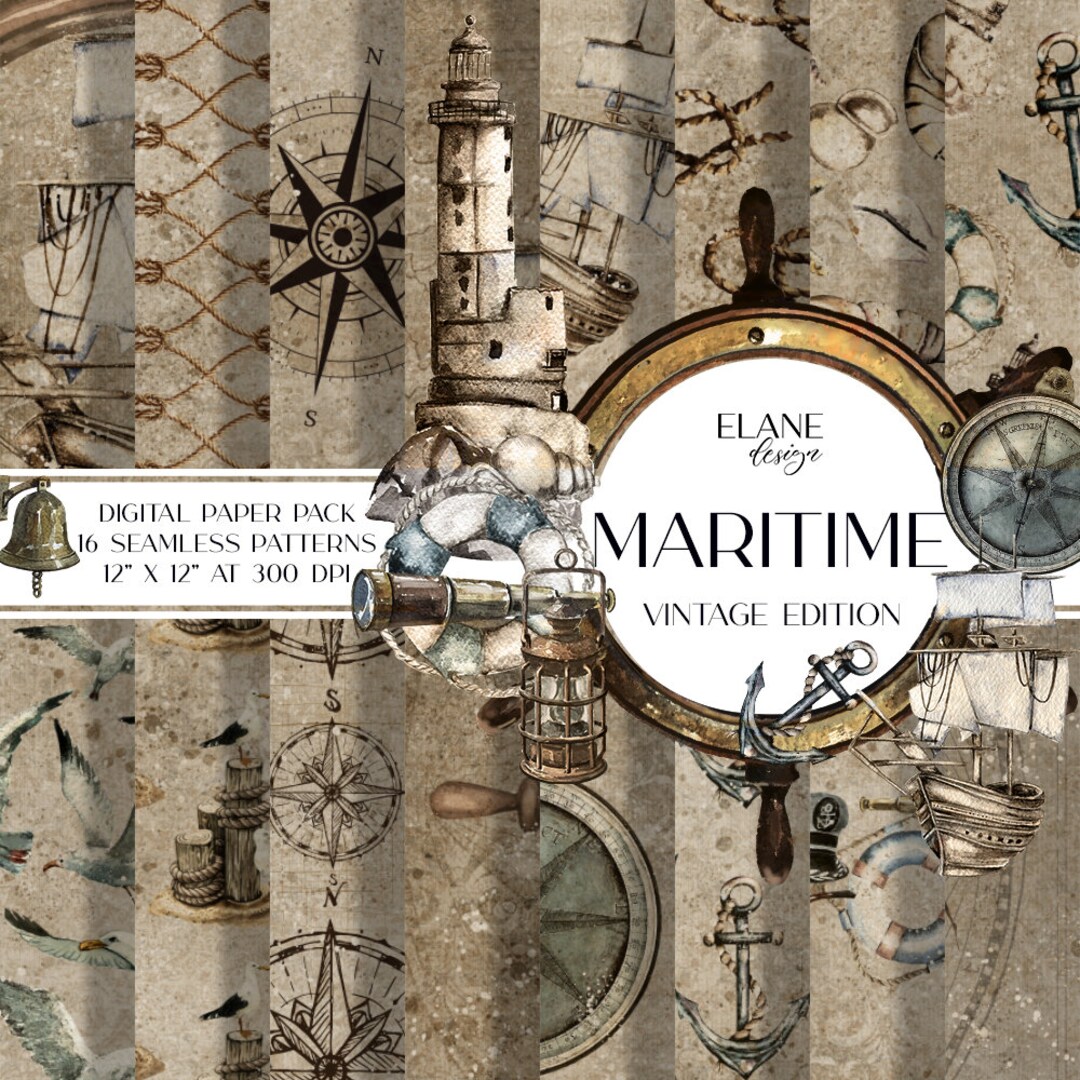 Nautical Digital Paper Coastal Digital Download Vintage - Etsy