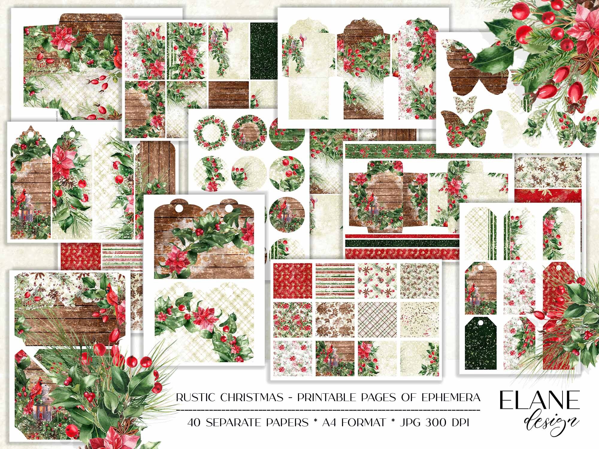 Rustic Christmas Printable Ephemera, Embellishments for Christmas ...