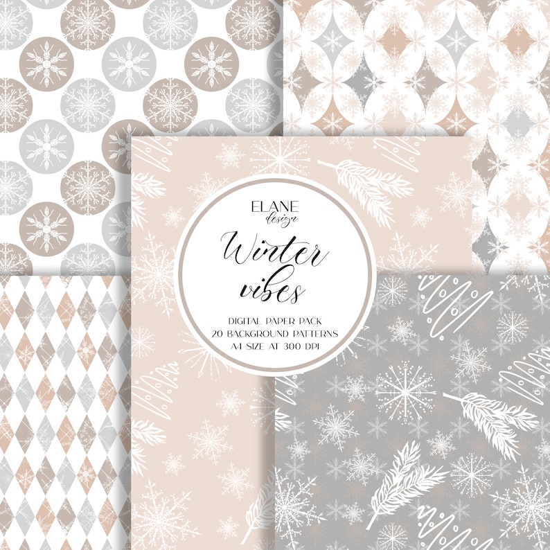 Winter Digital Paper, Winter Printable Paper, Snowflake Pattern ...