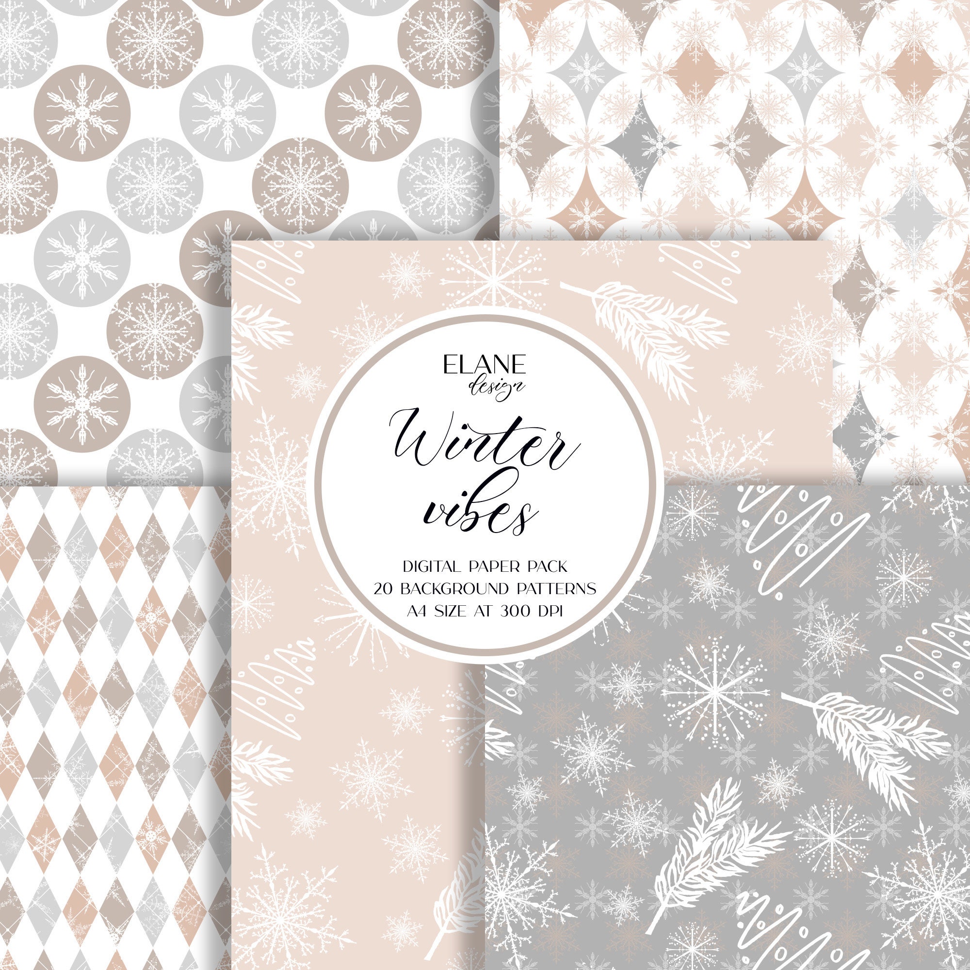 Winter Digital Paper, Winter Printable Paper, Snowflake Pattern ...