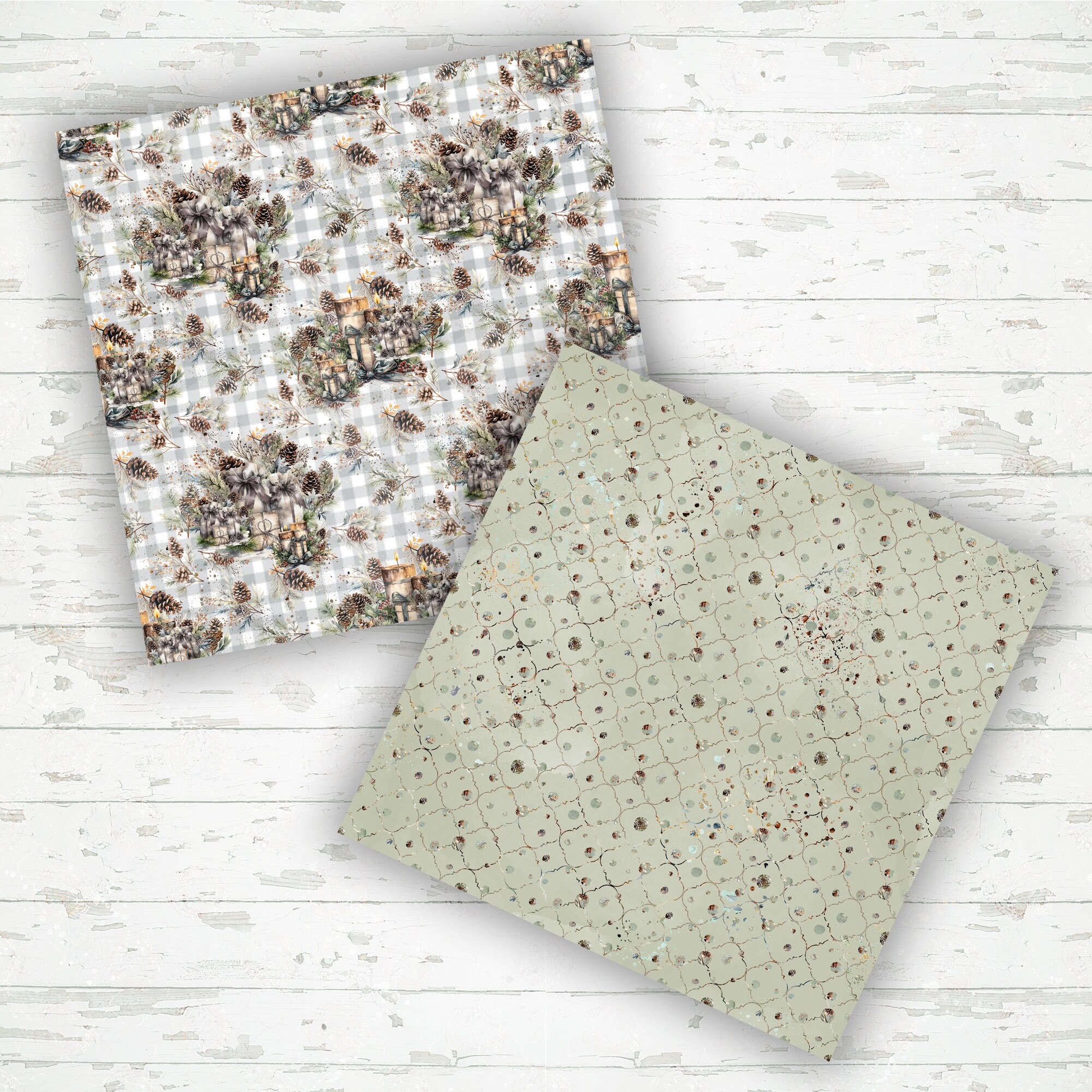 Christmas Digital Paper, Boho Christmas Seamless Files, Rustic Winter ...