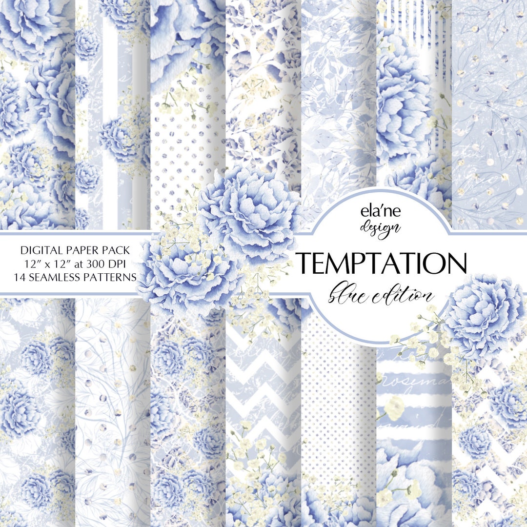 Wedding Digital Paper, Flower Seamless Pattern, Blue Floral Wallpaper ...