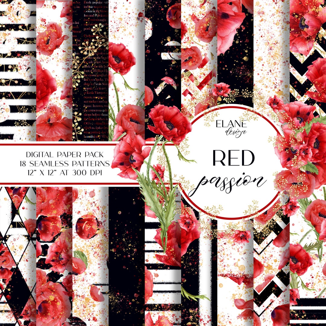 Poppy Digital Paper, Red Poppies Wall Art, Summer Floral Digital Paper ...