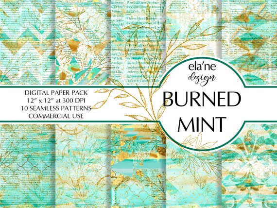Mint Digital Paper Gold Glitter Seamless Gold Foil | Etsy