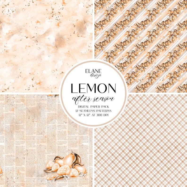 Lemon Digital Paper, Lemon Digital Download, Citron Print, Seamless ...