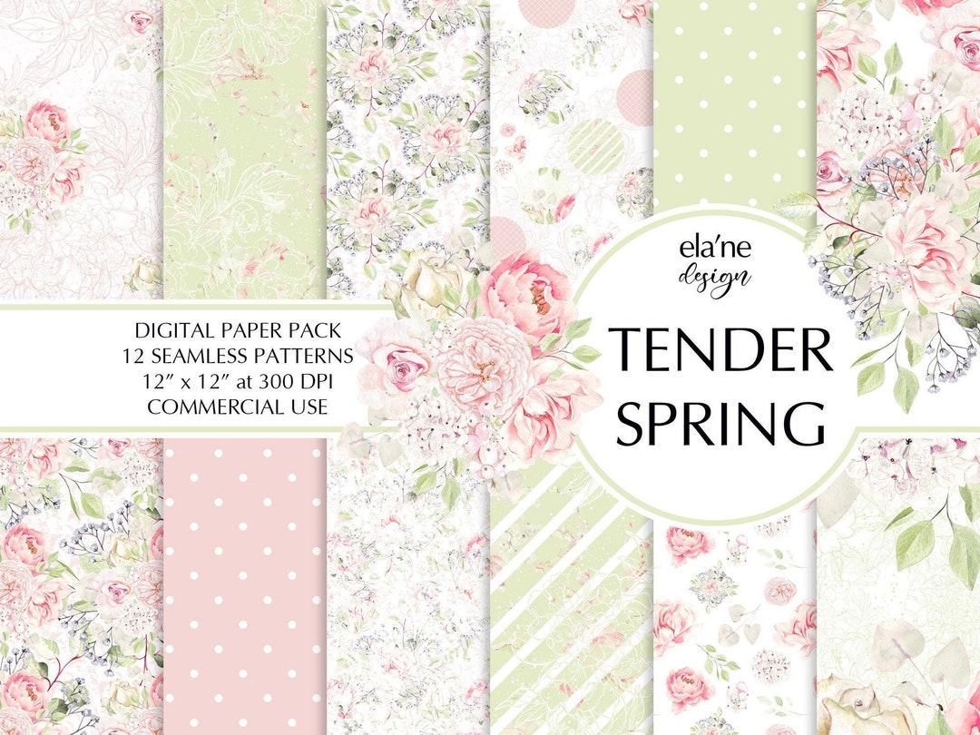 Floral Digital Paper, Flower Seamless Pattern, Wedding Digital Paper ...