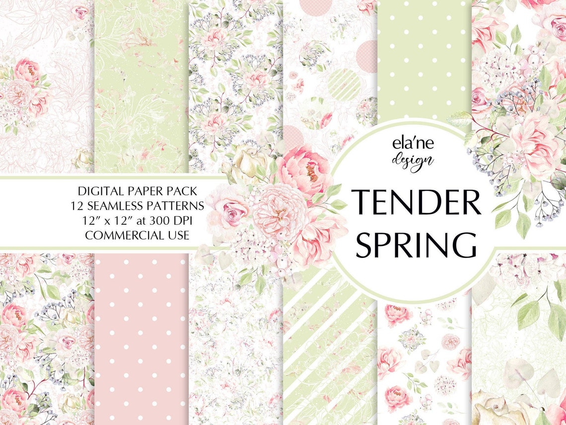 Floral Digital Paper Flower Seamless Pattern Wedding Digital | Etsy