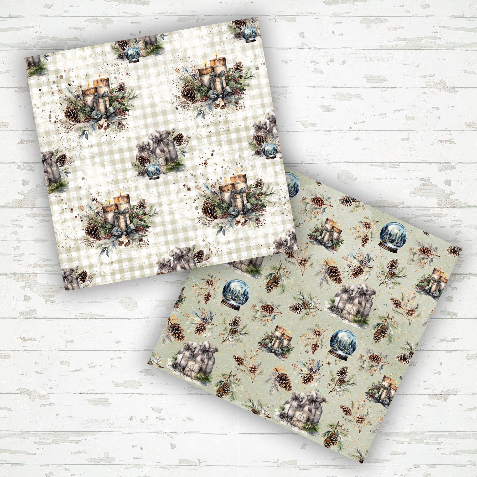 Christmas Digital Paper, Boho Christmas Seamless Files, Rustic Winter ...