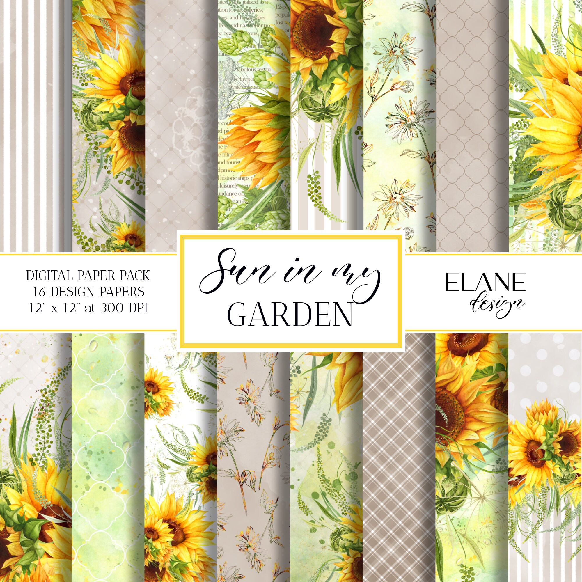 Sunflowers Digital Paper, Boho Scrapbooking Kit, Sunflower Wedding ...