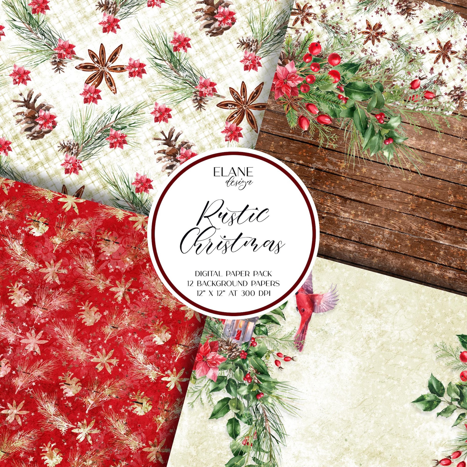 Rustic Christmas Digital Paper Printable Scrapbook Paper - Etsy