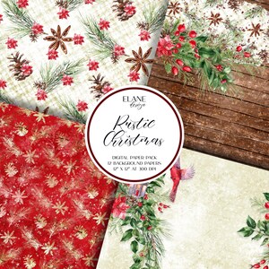 Rustic Christmas Digital Paper, Printable Scrapbook Paper, Christmas ...