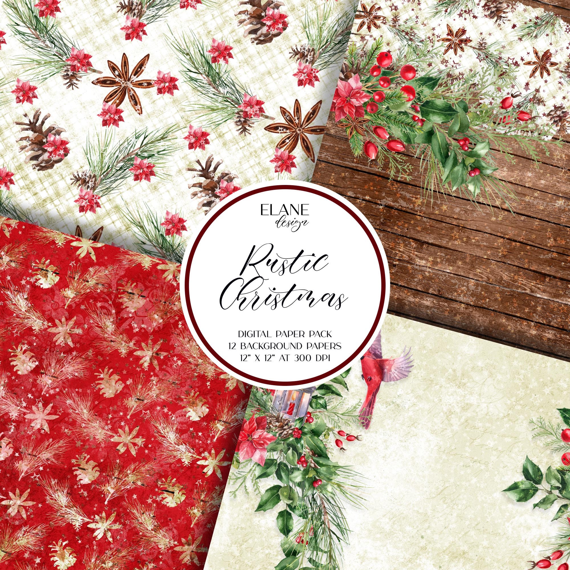 Rustic Christmas Digital Paper Printable Scrapbook Paper - Etsy